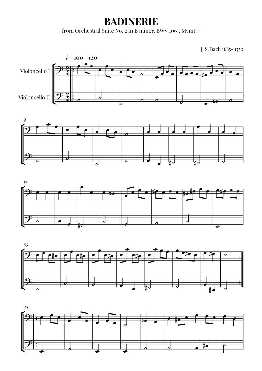 Badinerie (BWV 1067) – Easy Cello Duet (arr. Leonardo Mioto Rebouças ...