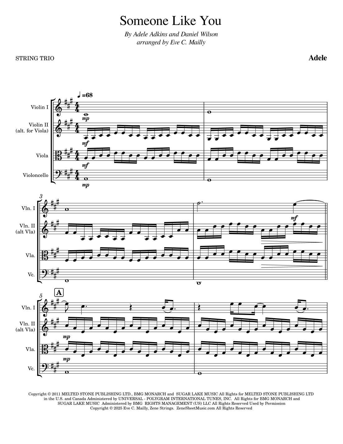 Someone Like You (arr. Eve C. Mailly - Zene Strings by Adele Sheet ...