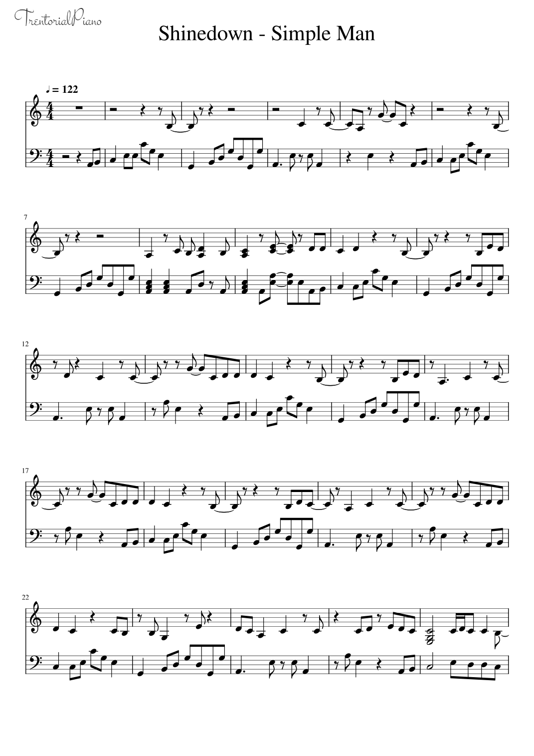 Simple Man (arr. Trentorial Piano) by Lynyrd Skynyrd Sheet Music for ...
