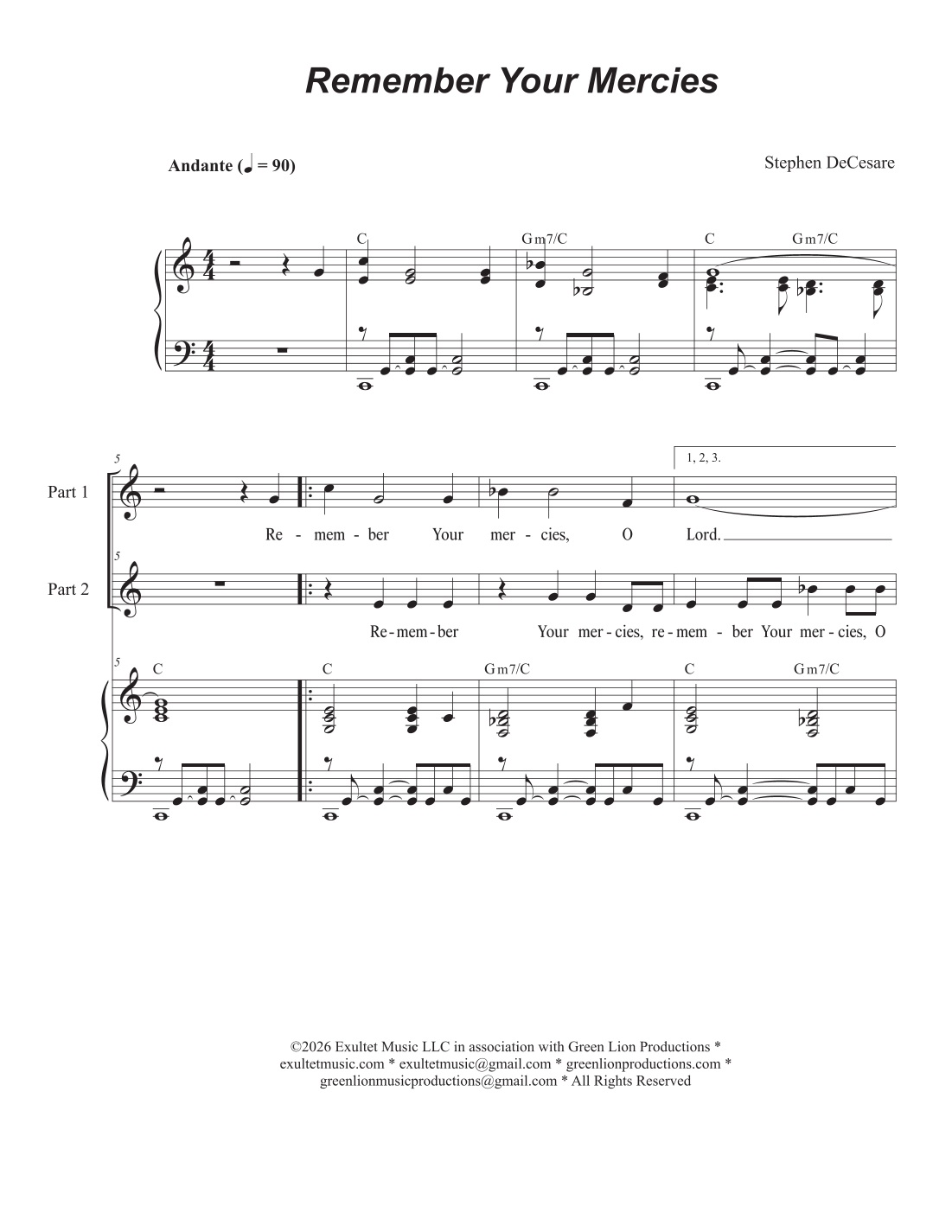 REMEMBER YOUR MERCIES (2-PART CHOIR) POR STEPHEN DECESARE PARTITURAS ...