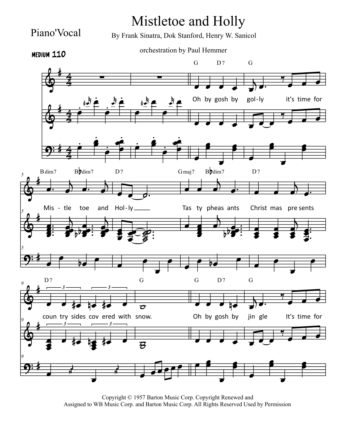 Mistletoe And Holly (arr. Paul Hemmer) by Henry W. Sanicola Sheet Music ...