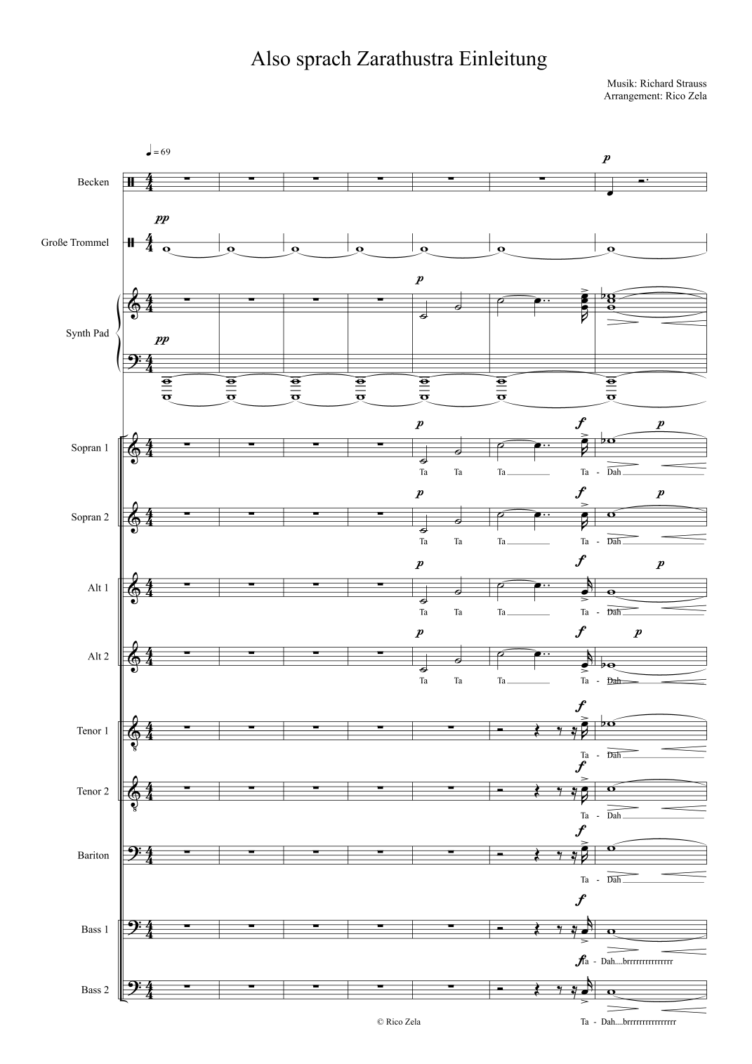 Also sprach Zarathustra opening bars (arr. Rico Zela) by Richard ...