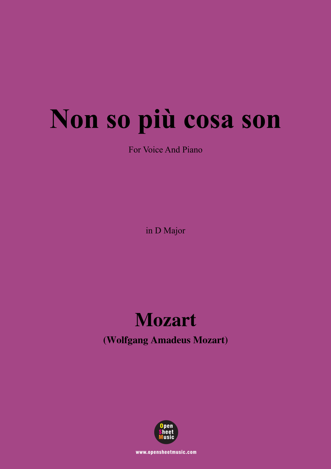 W. A. Mozart-Non so più cosa son,in D Major (arr. OSM Press) by ...