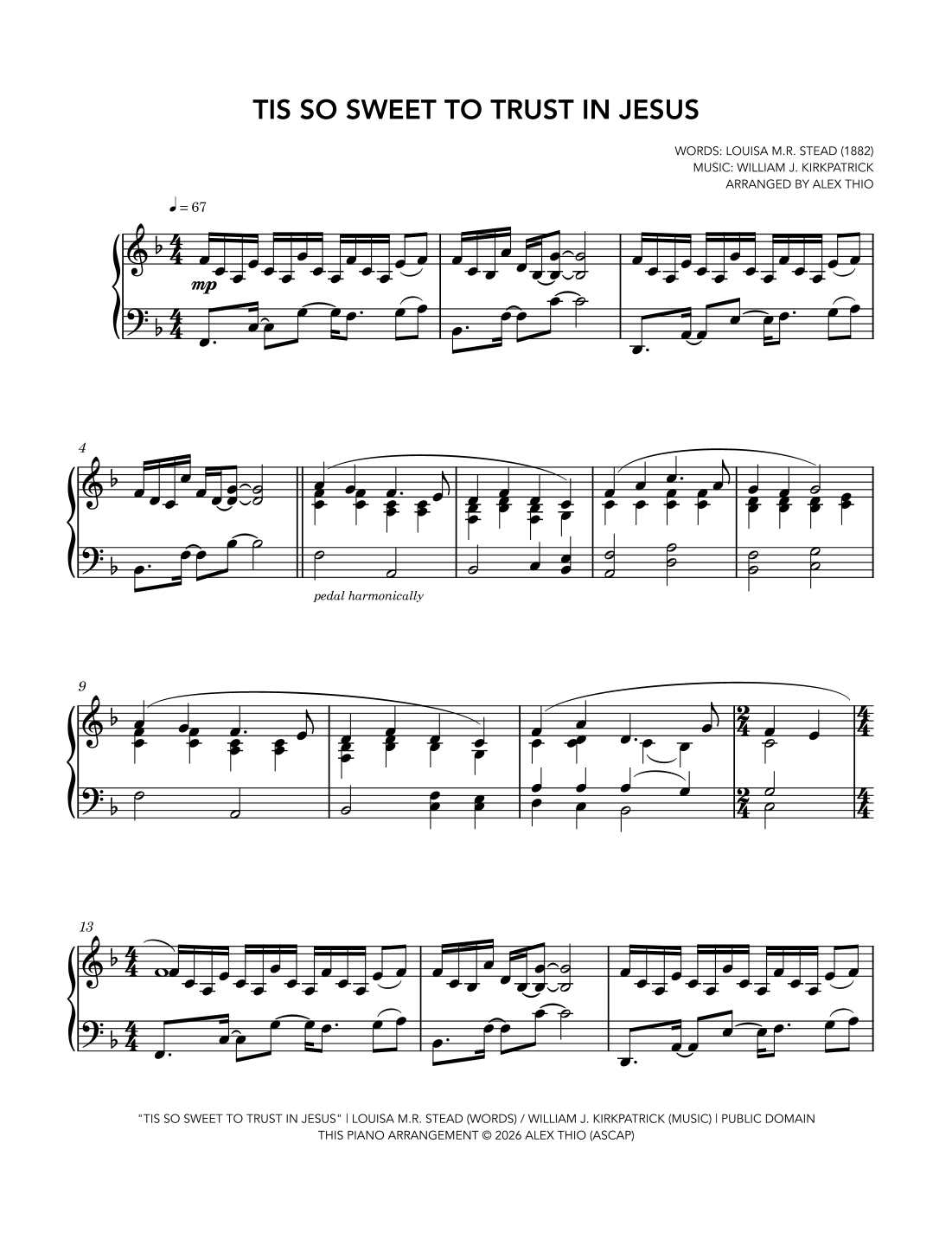 Tis So Sweet to Trust in Jesus (arr. Alex Thio) by Louisa M.R. Stead ...