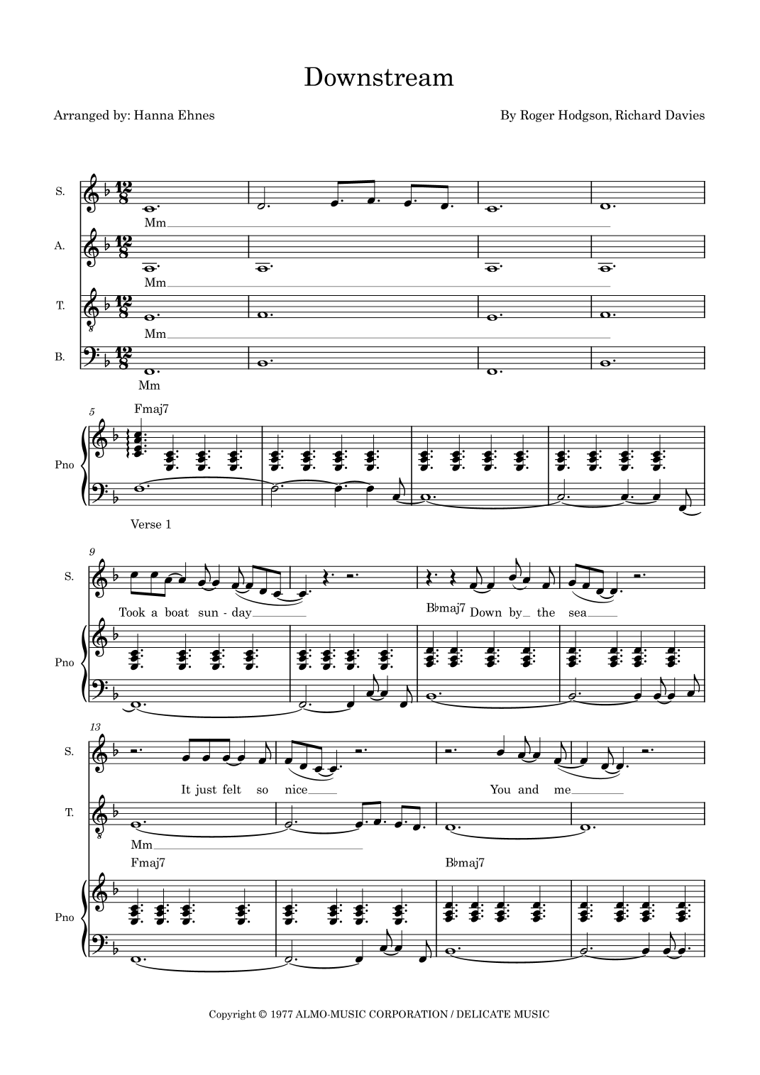 Downstream (arr. Hanna Ehnes) by Supertramp Sheet Music for SATB Choir ...