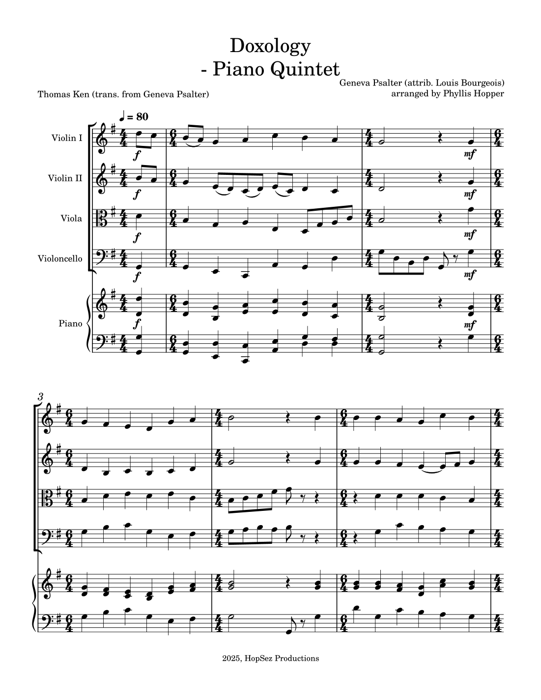 Doxology - Piano Quintet (arr. Phyllis Hopper) by Geneva Psalter (1551 ...