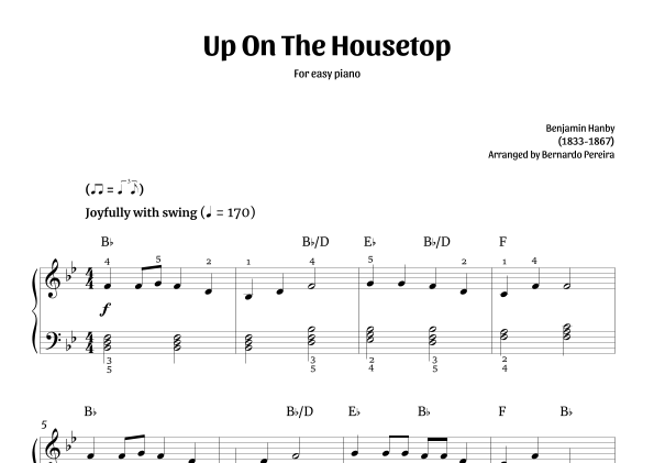 Up On The Housetop (easy piano in Bb major – with chords) (arr ...