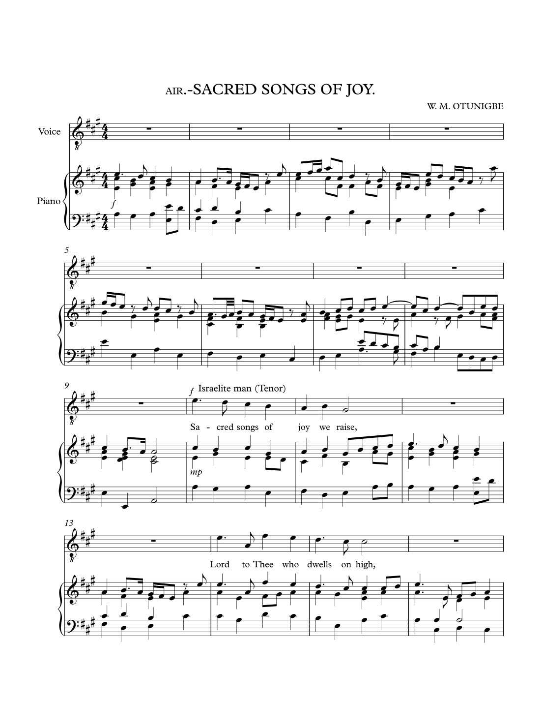 SACRED SONGS OF JOY by Wilfred Morris Otunigbe Sheet Music for Piano ...