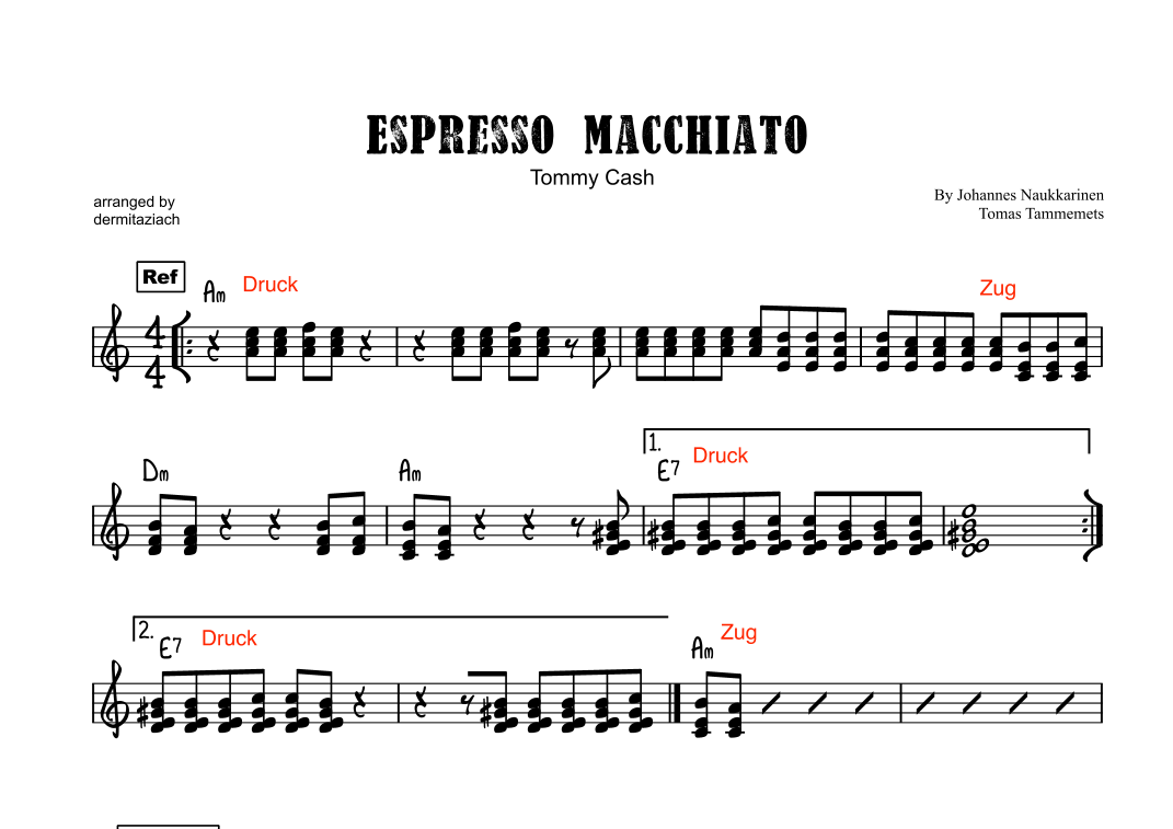 Espresso Macchiato (arr. dermitaziach) por Tommy Cash Partituras para Piano Acordes / Letras en ...