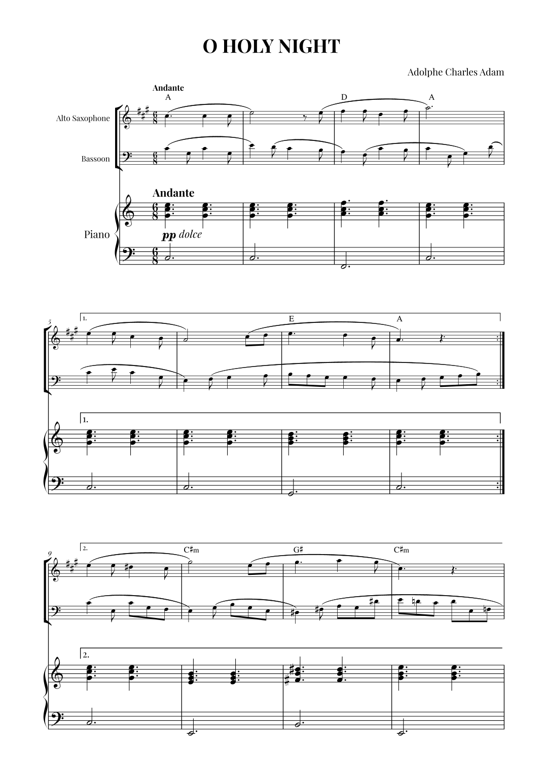 O Holy Night - for Alto Sax, Bassoon and Piano (with Chords) (arr ...