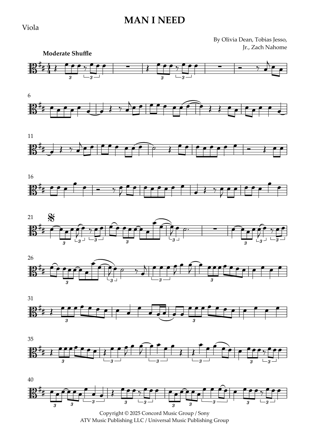 Man I Need (arr. Matheus Felix) by Olivia Dean Sheet Music for Viola ...