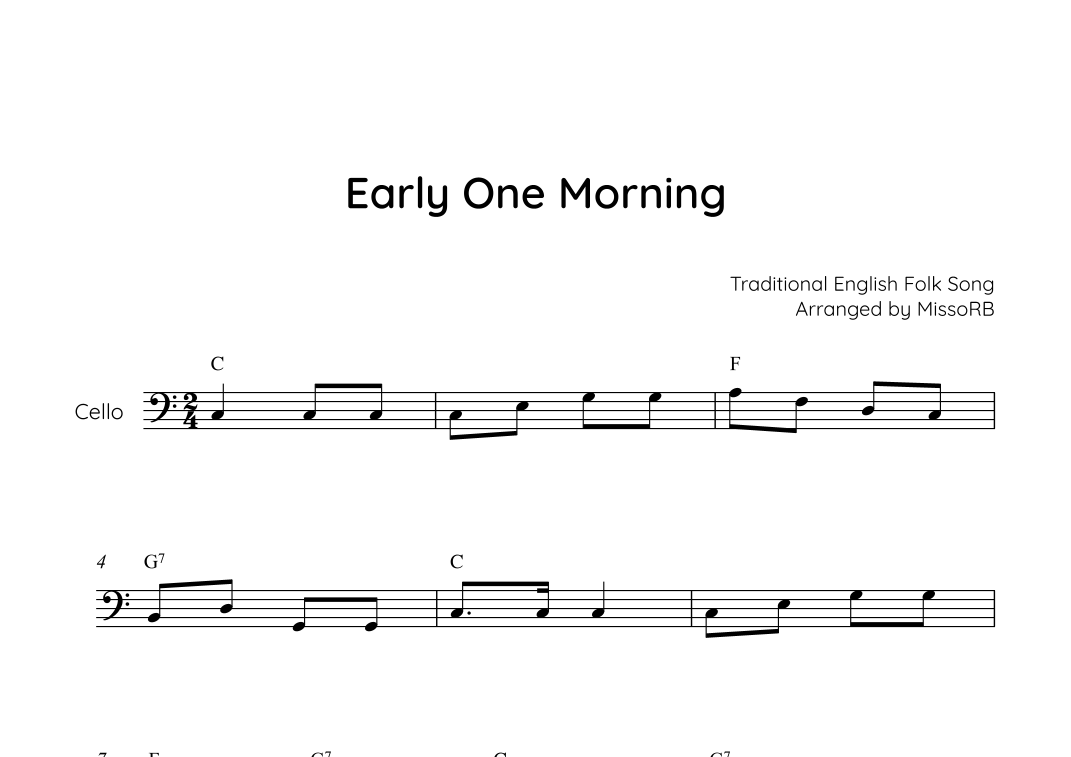 Early One Morning - Cello in C With Chords - Easy (arr. MissoRB) by ...