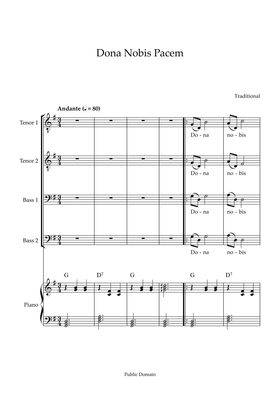 Dona Nobis Pacem – TTBB Choir & Piano (G major, with Chord Symbols ...