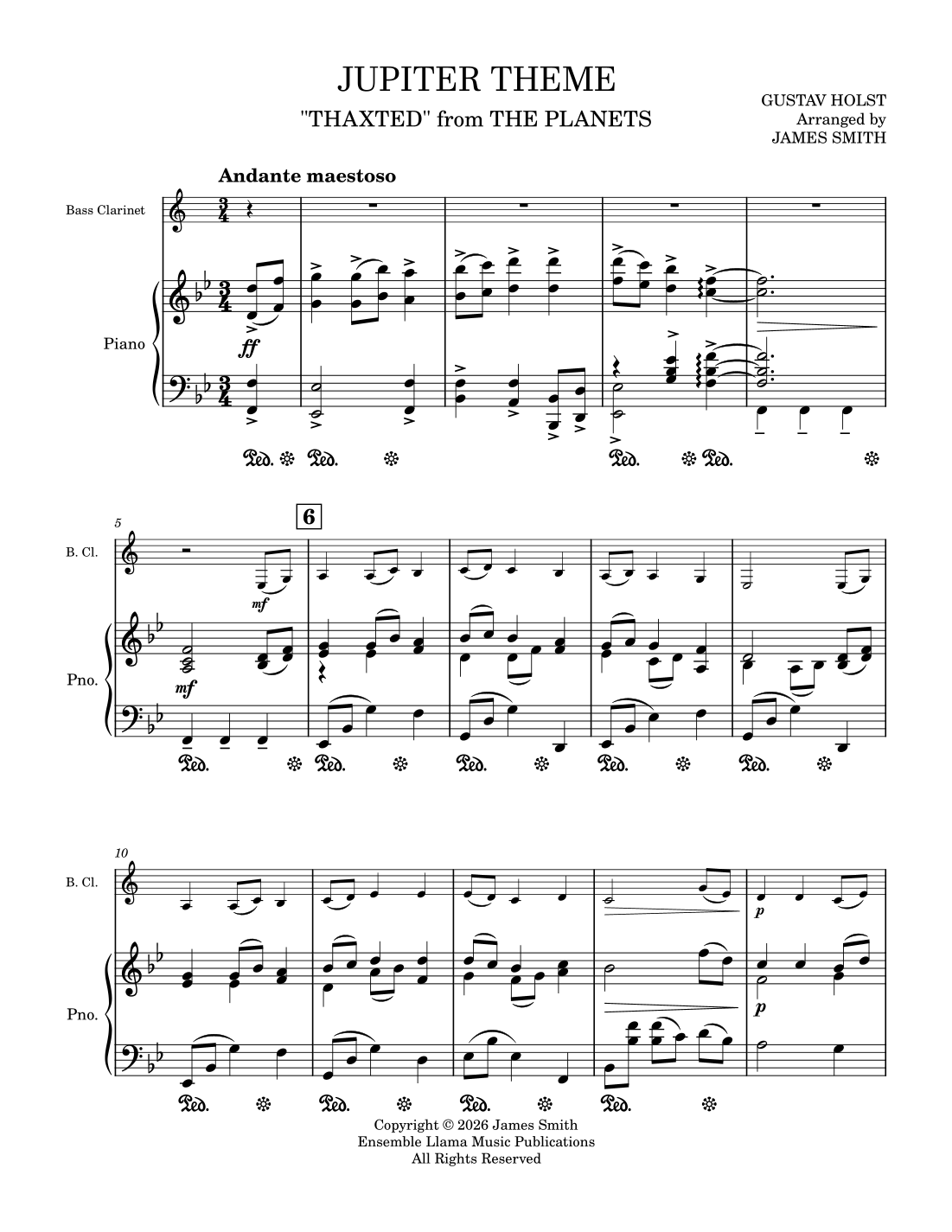 Jupiter Theme (Holst) - Arranged for Bass Clarinet Solo & Piano ...