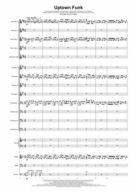 Uptown Funk (arr. Ed Puddick) Sheet Music | Mark Ronson Ft. Bruno Mars ...