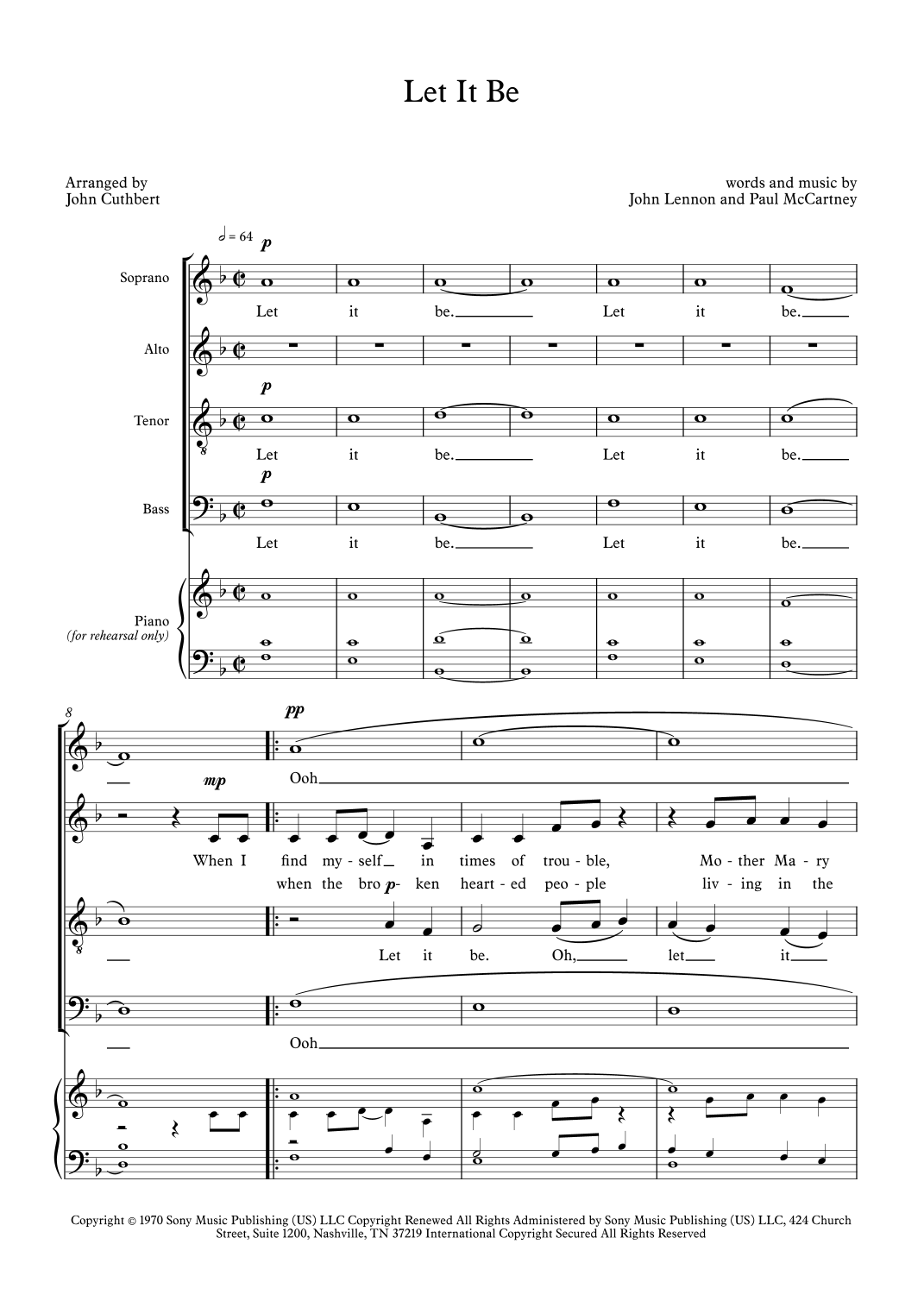 Let It Be (arr. John Cuthbert) by The Beatles Sheet Music for SATB ...