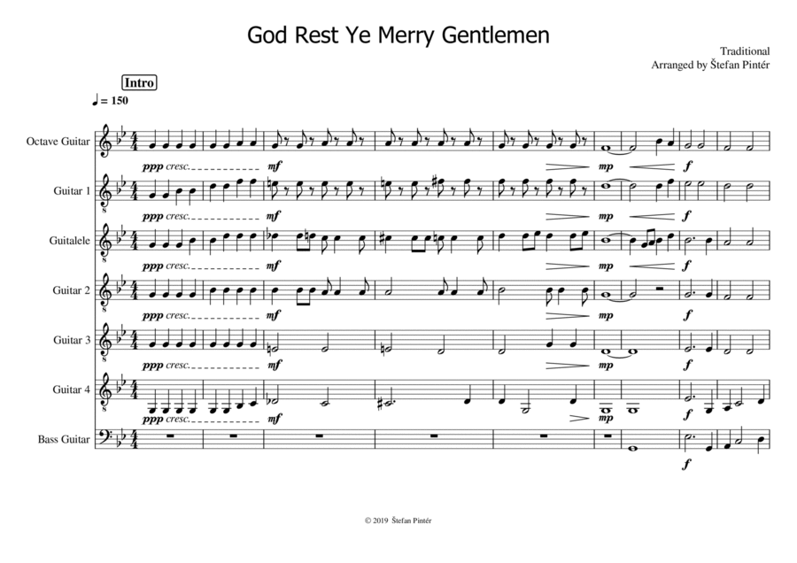 God Rest Ye Merry Gentlemen, arranged for guitar ensemble, easy ...