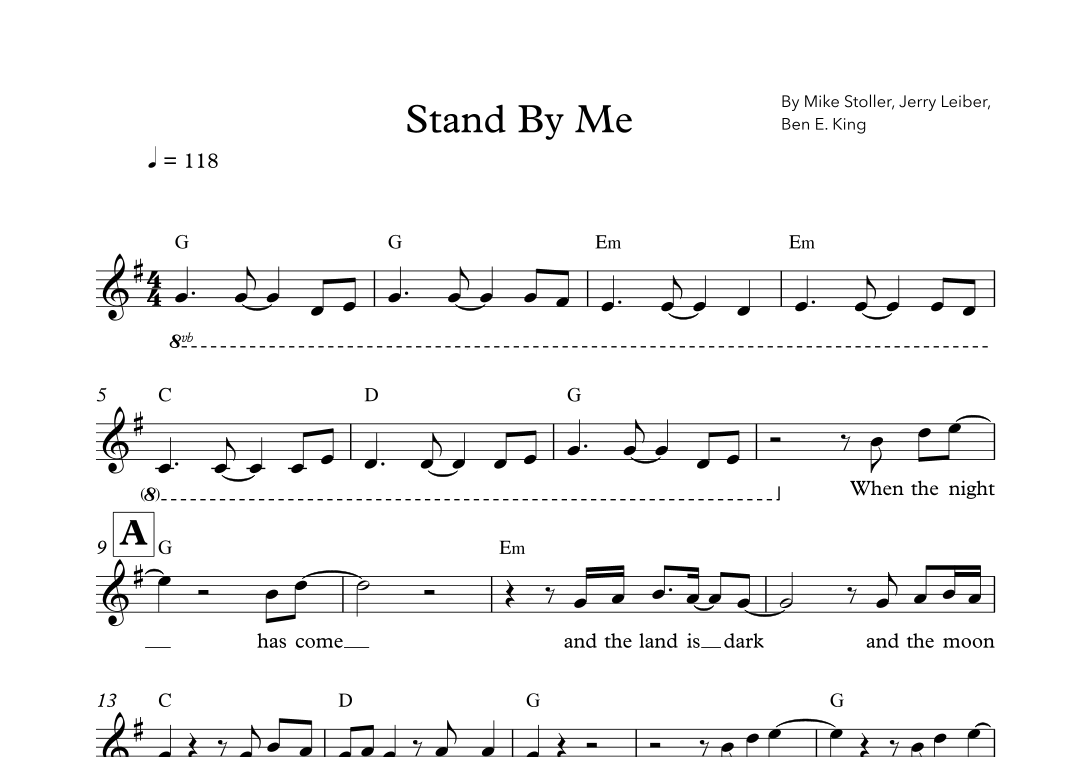 Stand By Me (arr. Jader Lara) by Ben E. King Sheet Music for Lead Sheet ...