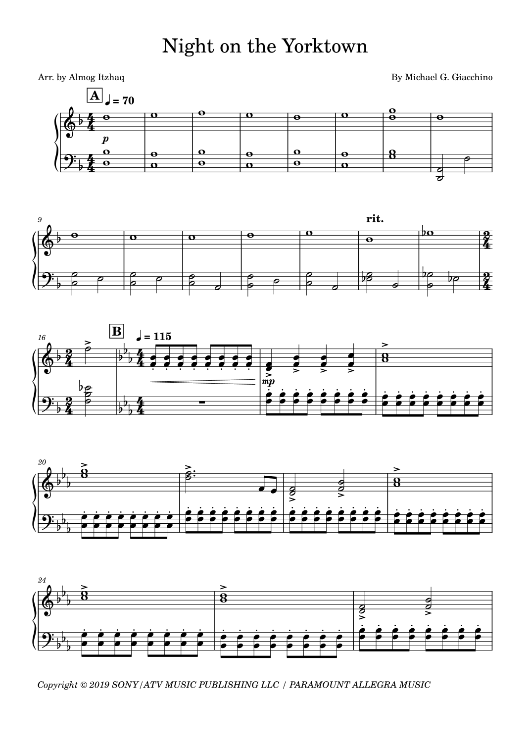 Night On The Yorktown (arr. Almog Itzhaq) by Varese Sarabande Sheet ...