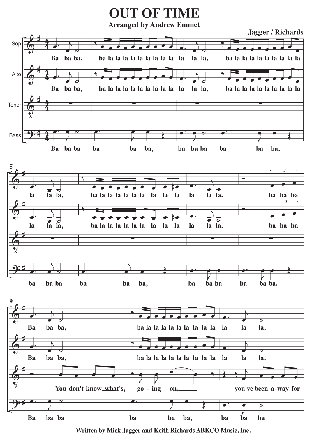 Out Of Time (arr. Andrew Emmet) par The Rolling Stones Partitions pour ...