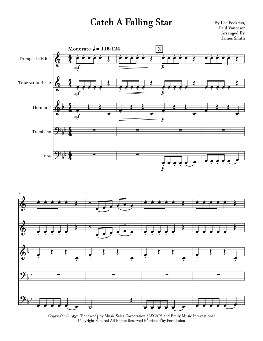 Catch A Falling Star (arr. James Smith) by Perry Como Sheet Music for ...