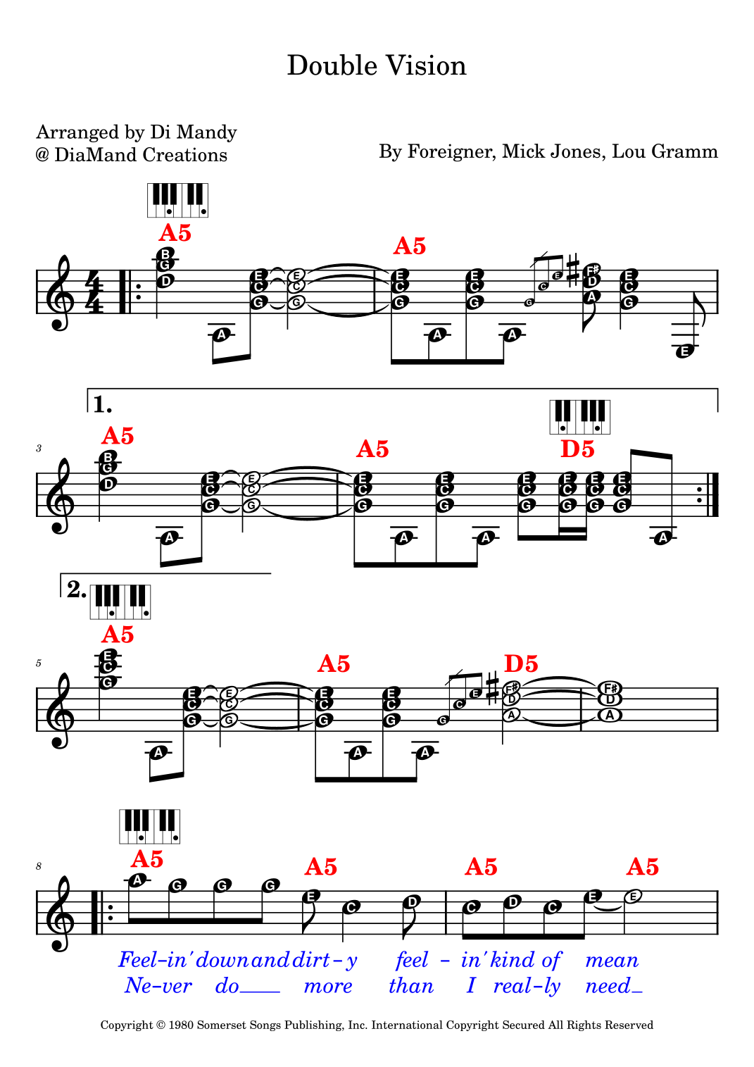 Double Vision (arr. Dianne Mandy) by Foreigner Sheet Music for Lead ...