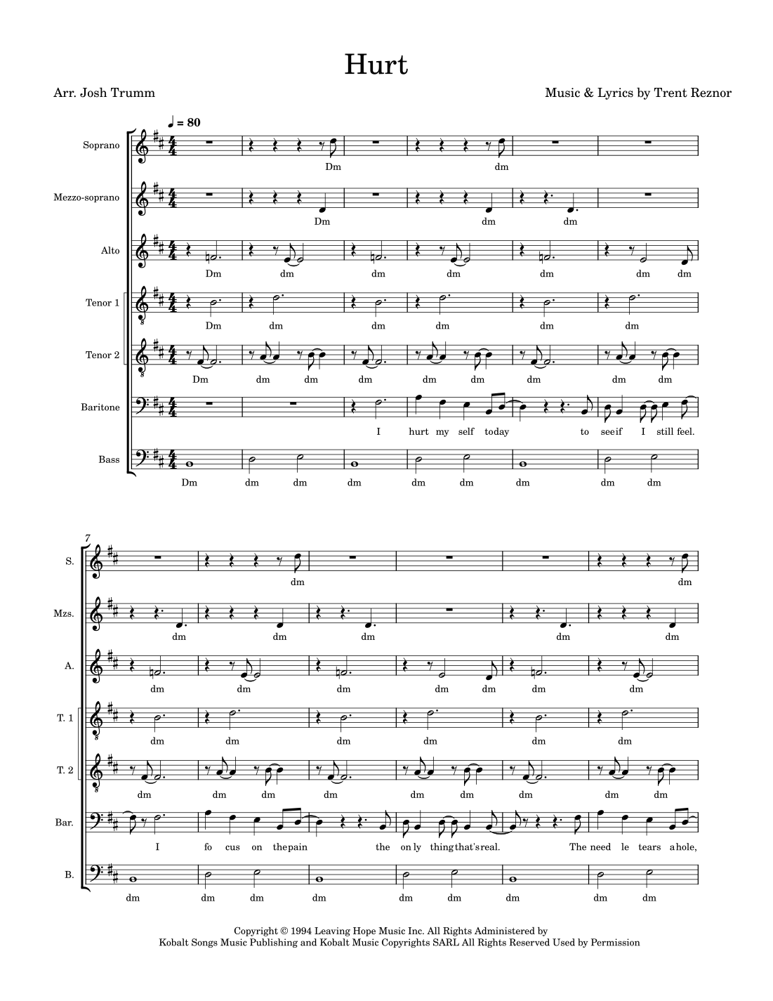 Hurt (arr. Josh Trumm) by Nine Inch Nails Sheet Music for Instrumental ...