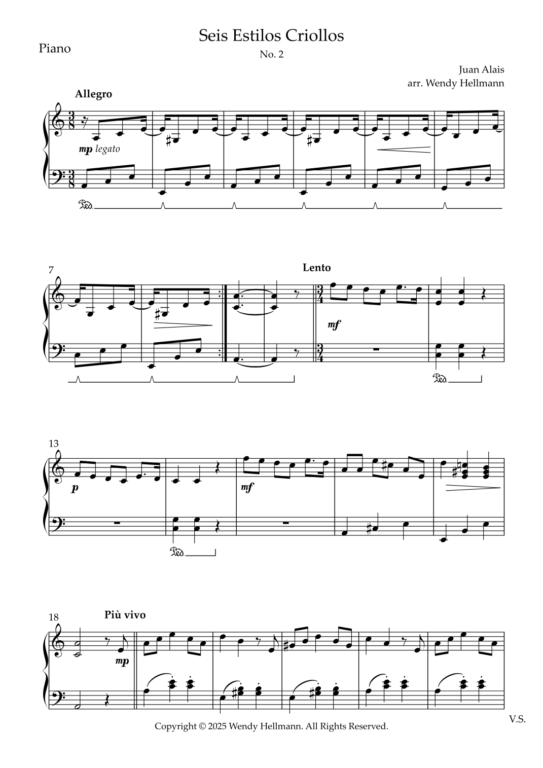 Seis Estilos Criollos, No. 2 (arr. Wendy Hellmann) by Juan Alais Sheet ...