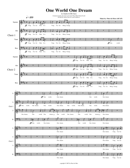 One World One Dream by Peter de Mets (ASCAP) Sheet Music for SATB Choir ...