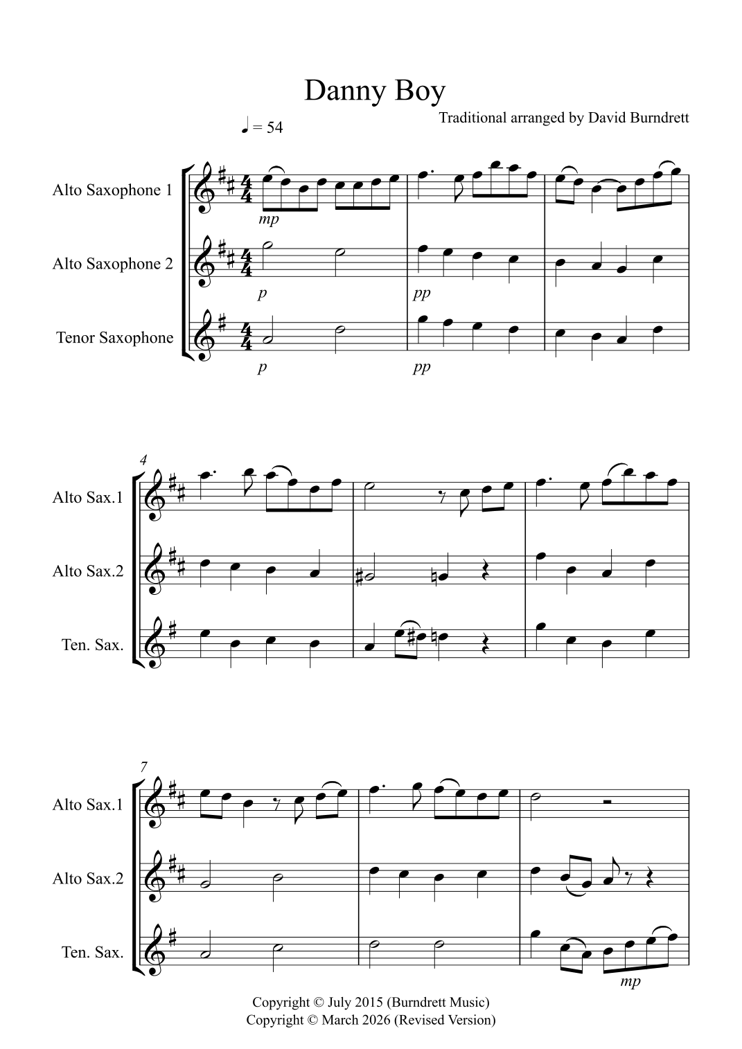 Danny Boy for Saxophone Trio (Easy Arrangement – Traditional Irish ...