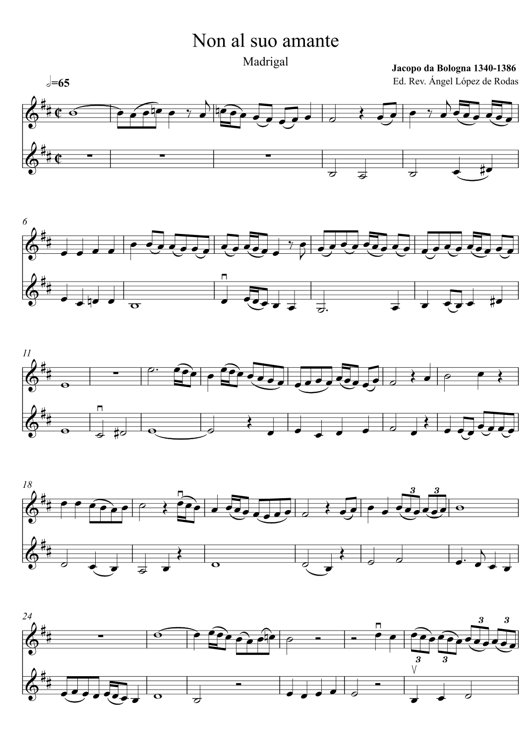 Non al suo amante (arr. Ángel López de Rodas) by Jacopo da Bologna ...