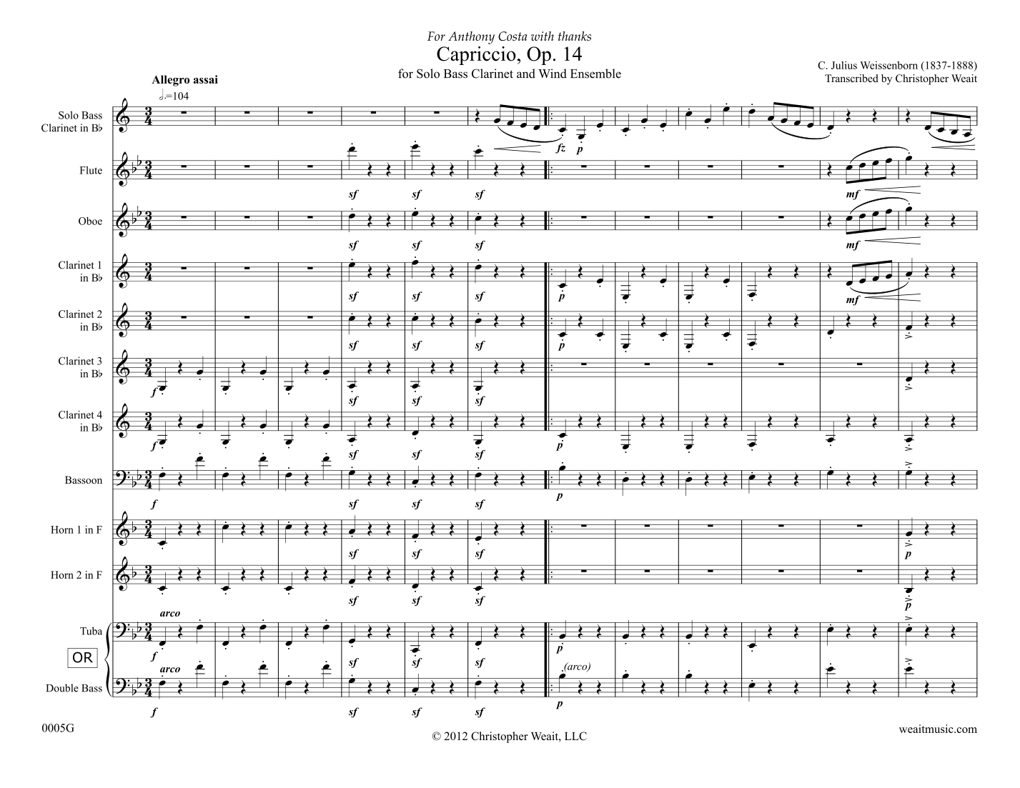 Weissenborn - Capriccio, Op.14 (B-flat) for bass clarinet & chamber ...