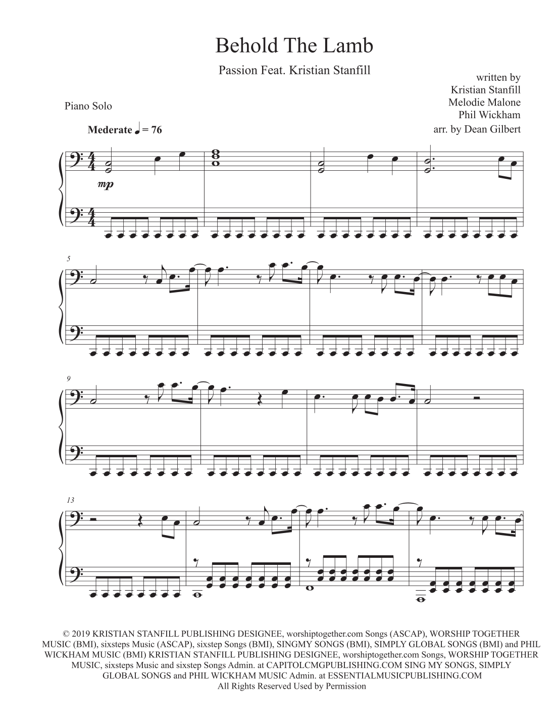 Behold The Lamb (arr. Dean Gilbert by Passion Feat. Kristian Stanfill ...