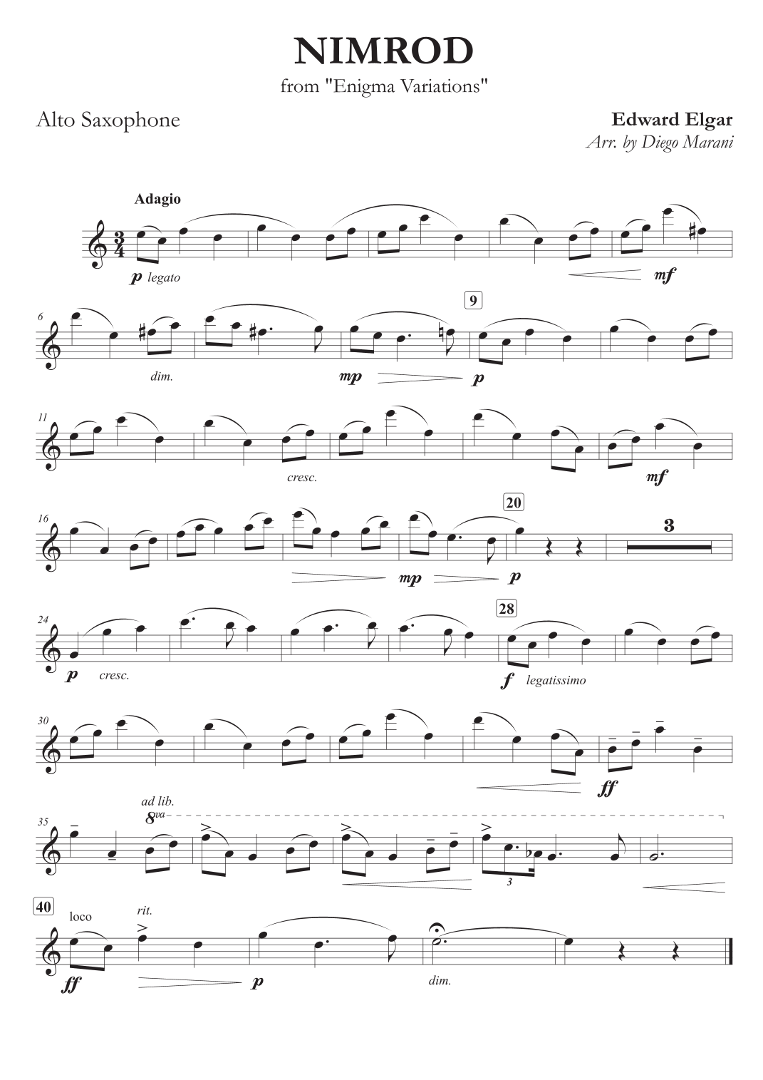 Nimrod from "Enigma Variations" for Alto Saxophone and Piano (arr ...