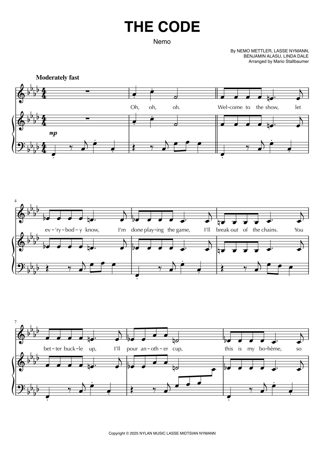 The Code (arr. Mario Stallbaumer) von Nemo Noten zum Klavier & Gesang ...