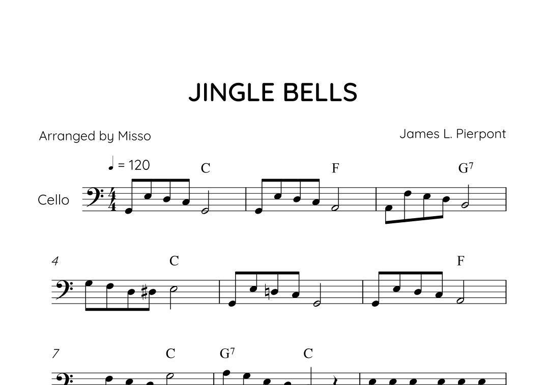 Jingle Bells - Cello in C Major - Easy With Chords (arr. MissoRB) by ...