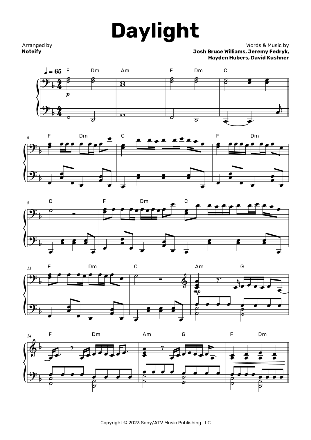 Daylight arr Noteify By David Kushner Sheet Music For Piano Solo At Daylight arr Noteify By David Kushner Sheet Music For Piano Solo At