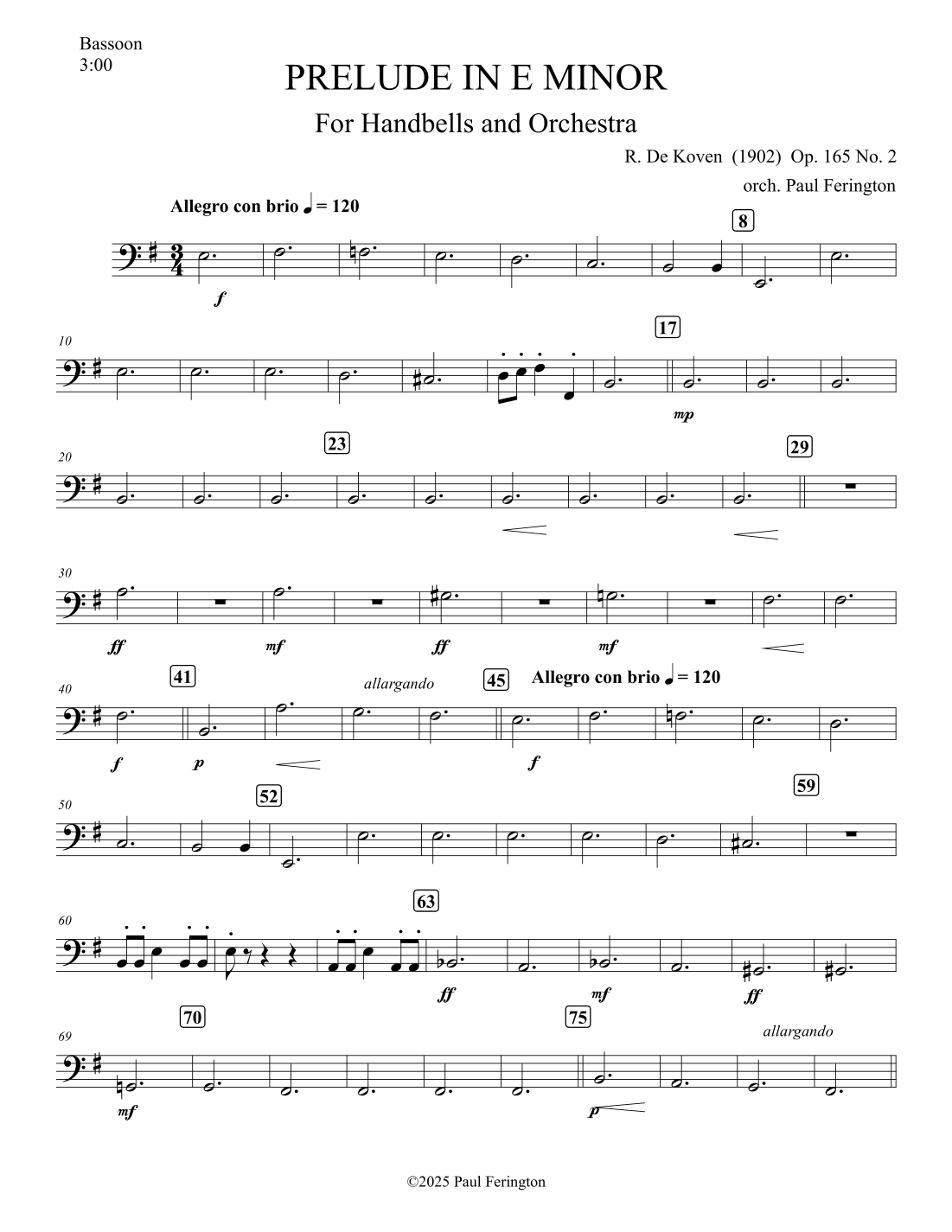 Prelude in E minor for Hand Bells & Orchestra (SET of Orch Parts) (arr ...