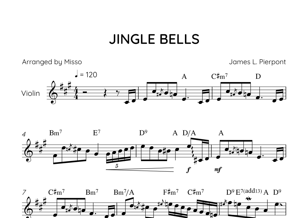 Jingle Bells - Violin in A Major - Advanced With Chords (arr. MissoRB ...