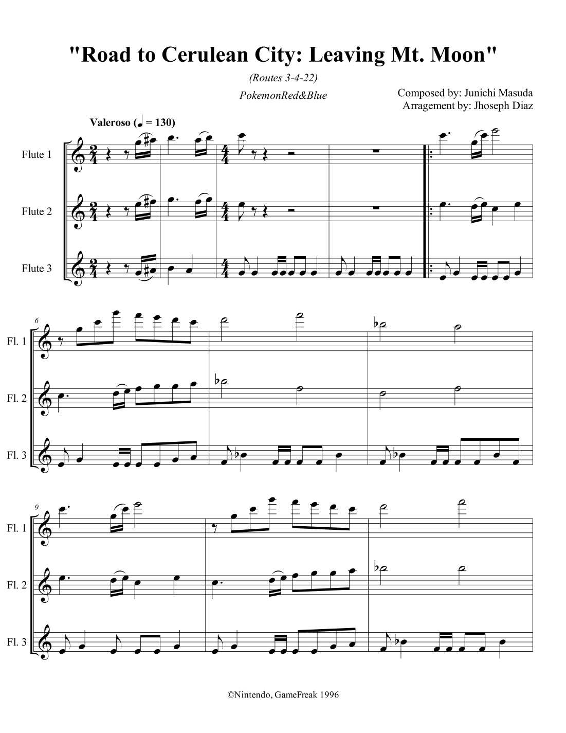 Road to Cerulean City Leaving Mt. Moon by Junichi Masuda Sheet Music ...