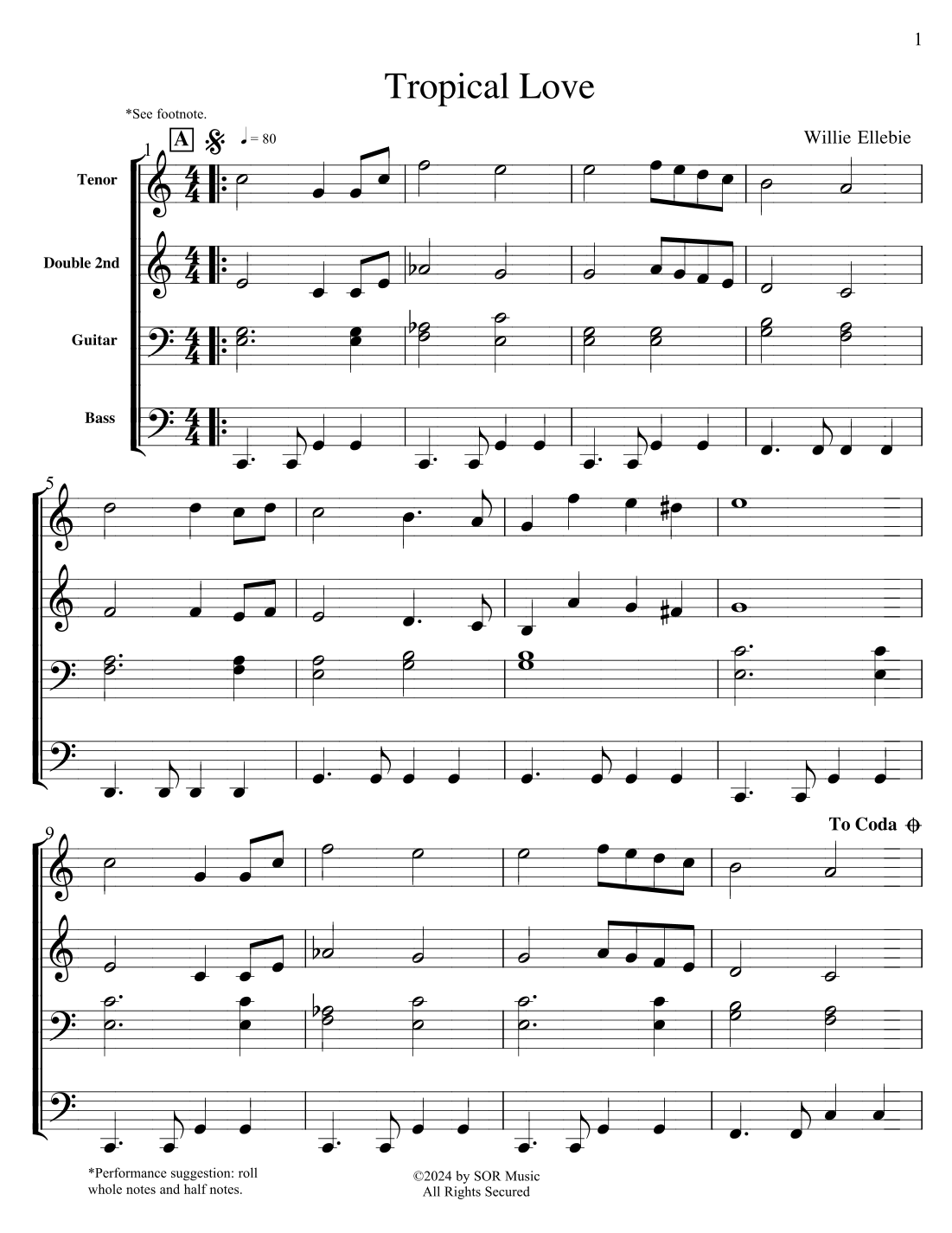 Tropical Love - Score Only by Willie Ellebie Sheet Music for ...