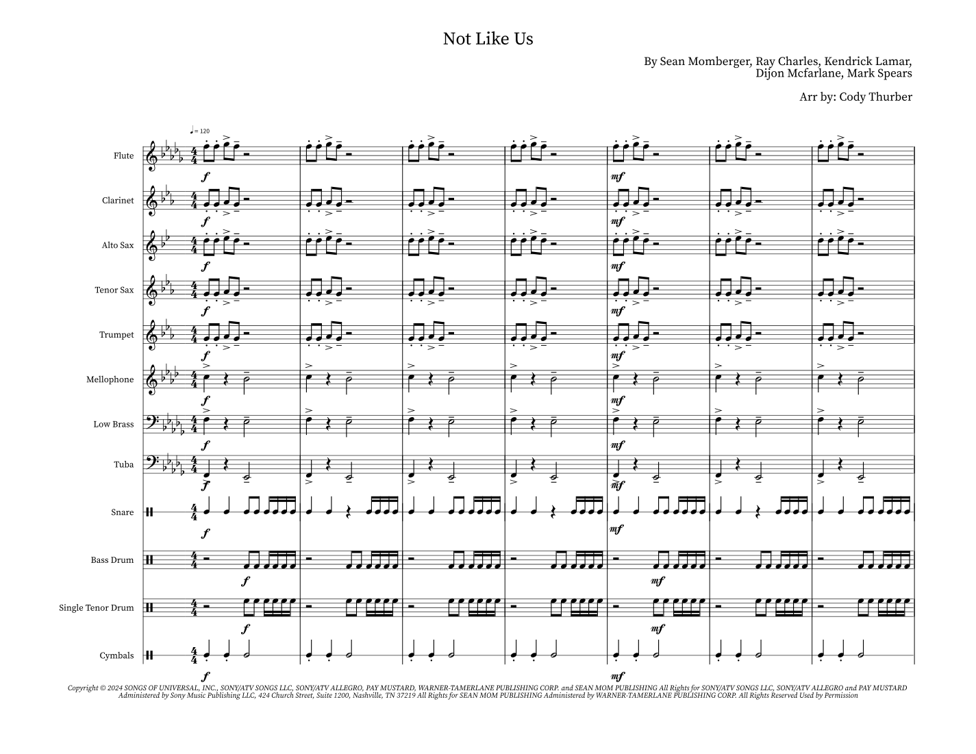 Not Like Us (arr. Cody Thurber) by Kendrick Lamar Sheet Music for ...