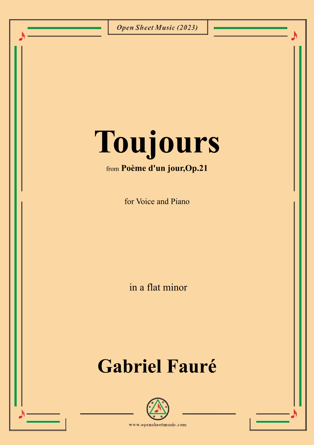 G. Fauré-Toujours,in a flat minor by Gabriel Faure Sheet Music for ...