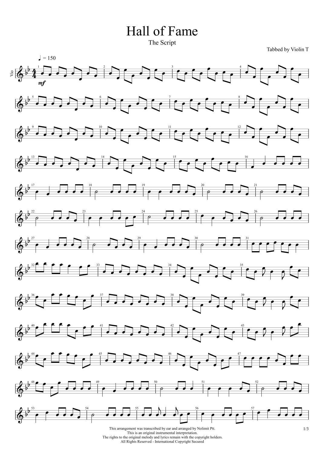 Hall of Fame (arr. Violin T) by Violin T Sheet Music for Violin Solo at ...