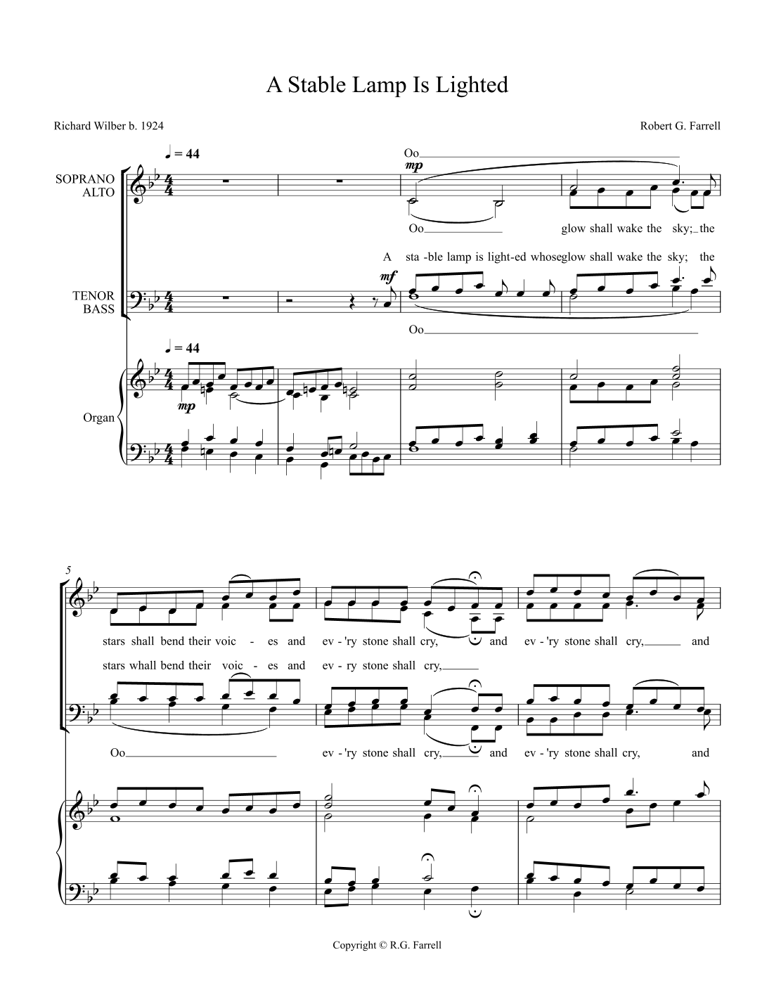 A Stable Lam p is Lighted by Robert G Farrell Sheet Music for SATB ...