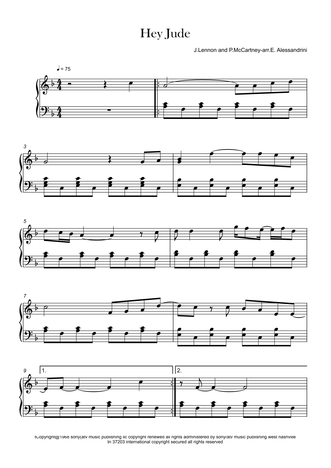 Hey Jude (arr. Ester Alessandrini) by The Beatles Sheet Music for Easy ...