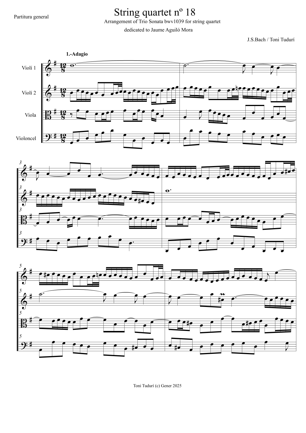 String quartet nº18 (arrangement of Trio sonata BWV1039 of J.S.Bach ...