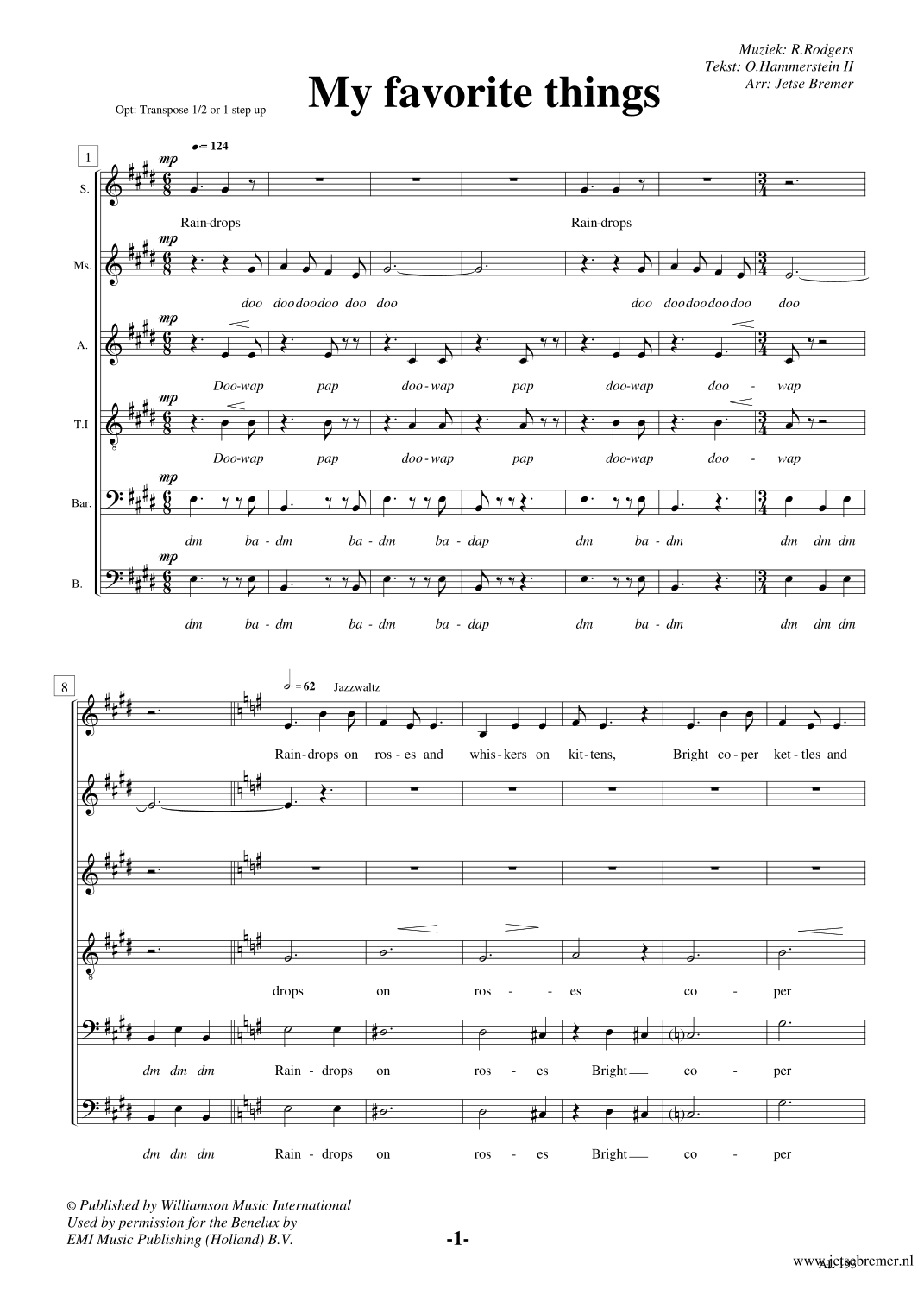 My Favorite Things (arr. Jetse Bremer) by Chicago Sheet Music for Choir ...