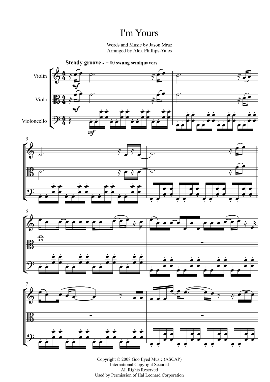 I'm Yours (arr. Alex Phillips-Yates) by Jason Mraz Sheet Music for ...