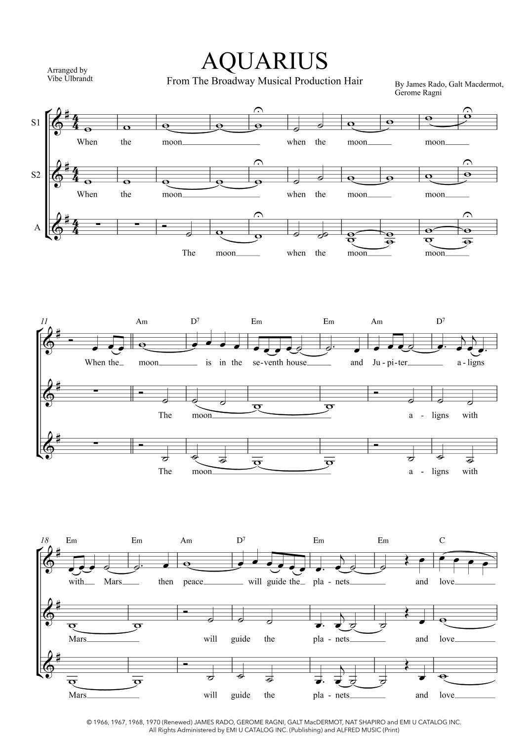 Aquarius (arr. Vibe Ulbrandt) by The Fifth Dimension Sheet Music for ...
